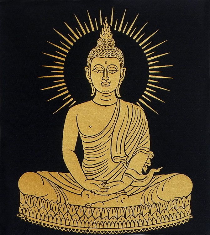 Meditating Buddha - Screen Print on Silk - 12.5 x 11.5 inches