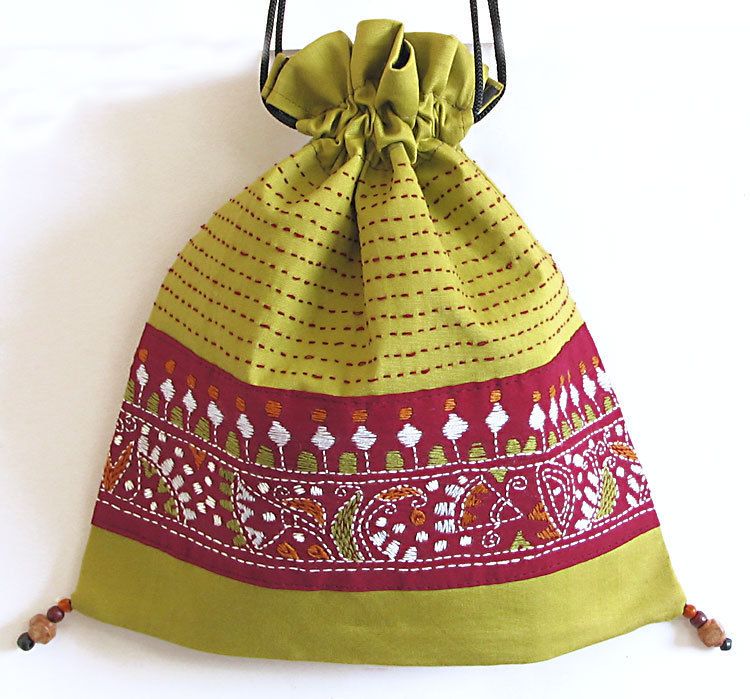 Green Bag with Kantha Stitch