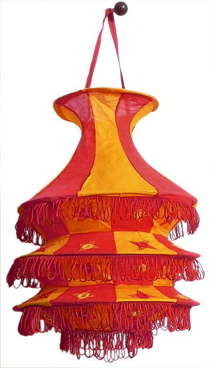 Appliqued and Mirrorwork Foldable Square Hanging Lamp Shade