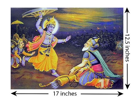 Krishna Lifts Chariot Wheel to Kill Bhishma