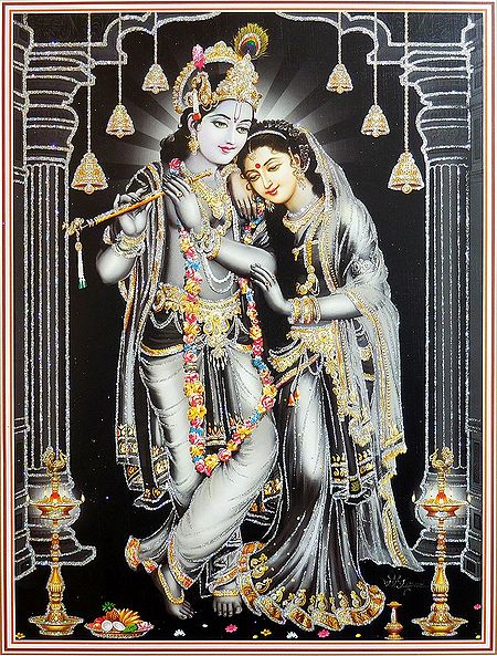 Radha Krishna - Poster with Glitter