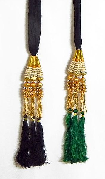 A Pair of Parandi - For Hair Braids with Green and Black Tassels