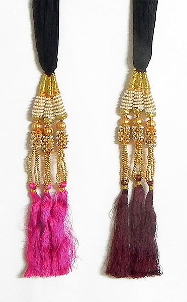 A Pair of Parandi - For Hair Braids with Pink and Maroon Tassels