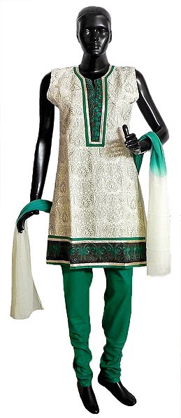 Embroidered Cotton Kurta,Churidar and Chunni