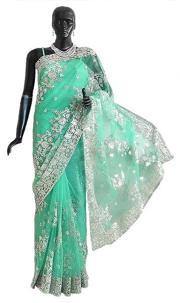 Green Net Saree