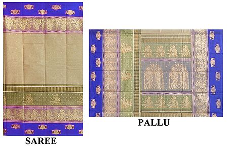 Light Brown Cotton Saree with Baluchari Print Border and Pallu