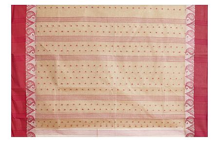 Red Boota on Light Brown Tangail Saree