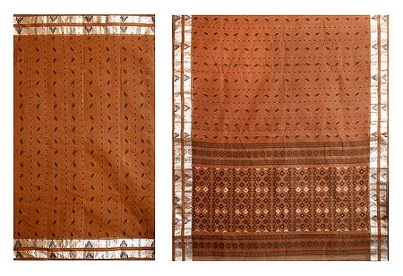 Brown Cotton Tangail Saree with All Over Boota