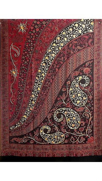 Maroon and Black Designer Kani Shawl with Ari Stitch Embroidery