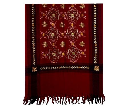 Embroidered Light Woolen Red Stole