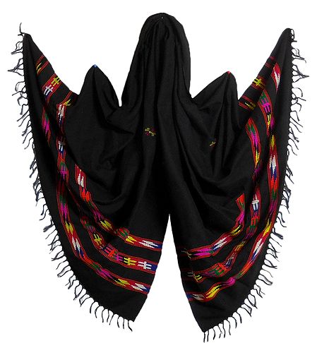 Black Kullu Shawl from Himchal Pradesh