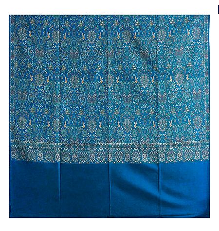 Buy Cyan Blue Woolen Shawl with All-Over Paisley Design