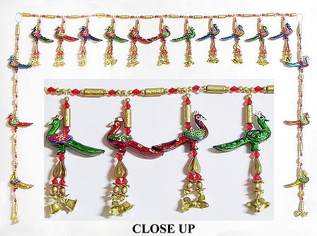 Beaded Door Toran with Wooden Birds and Bells - (Decorative Door Hanging)