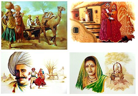 Rural People of India - Set of 4 Unframed Posters