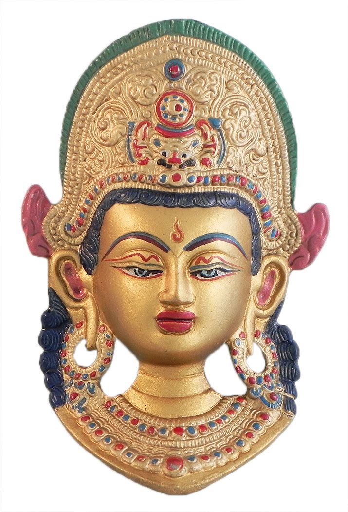 Golden Tara Face - Metal Statue - 7.5 x 5 x 2 inches