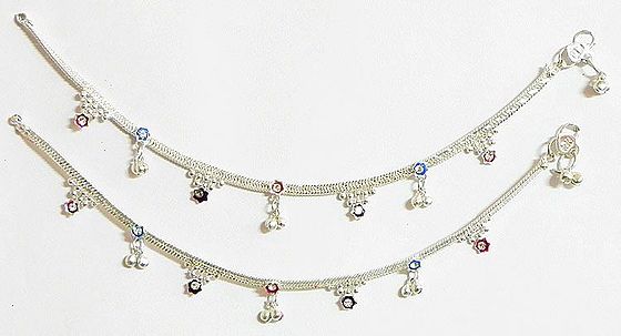 White Stone Studded Metal Anklet