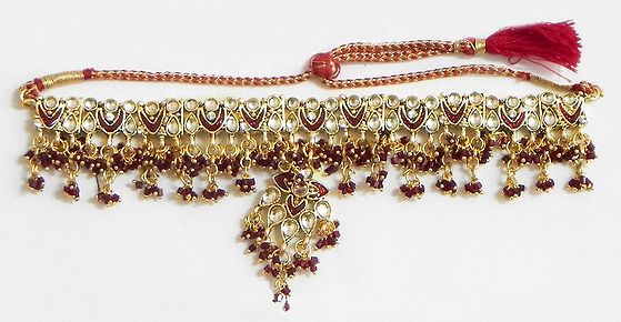 Maroon and White Stone Studded Gorgeous Armlet (To wear on upper arm)