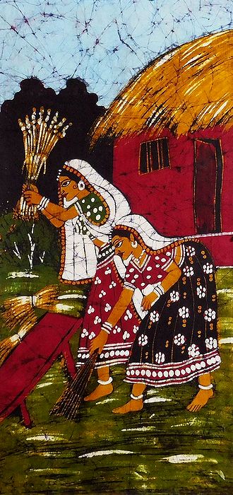 Batik Painting of Village Women at their Daily Chores