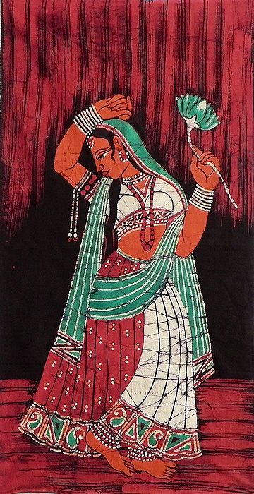 Rajput Princess - Batik Painting on Cloth - 35 x 18 inches