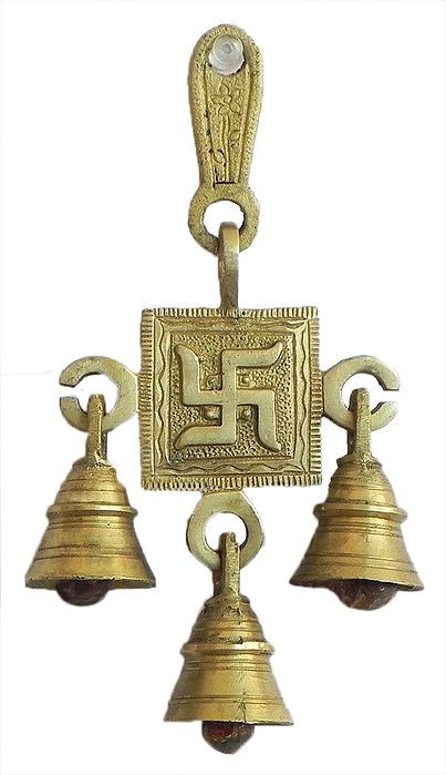 Swastik - Brass Hanging Bells - 6.75 x 3.25 inches