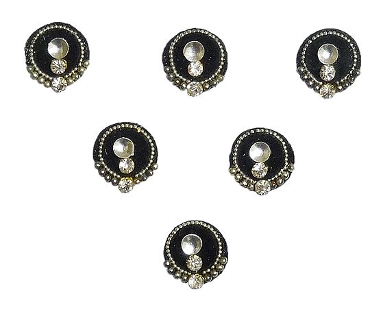 White Stone Studded Black Round Bindi