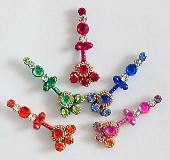 Blossom Bounty - Colorful Crystal Long Bindis