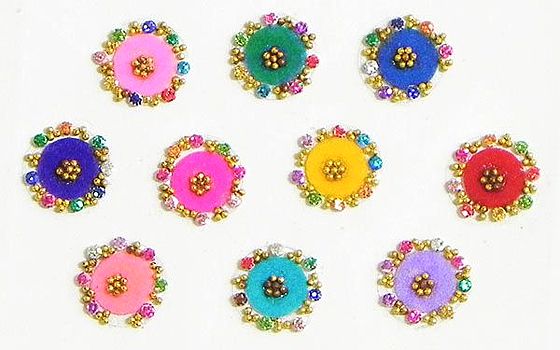Multicolor Round Bindis with Glitter
