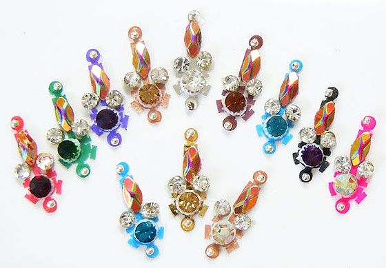 White Stone Studded Multicolor Long Bindis