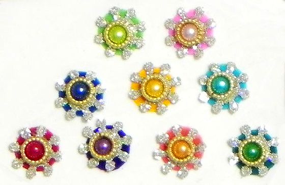 Multicolor Bead and White Stone Studded Round Bindis