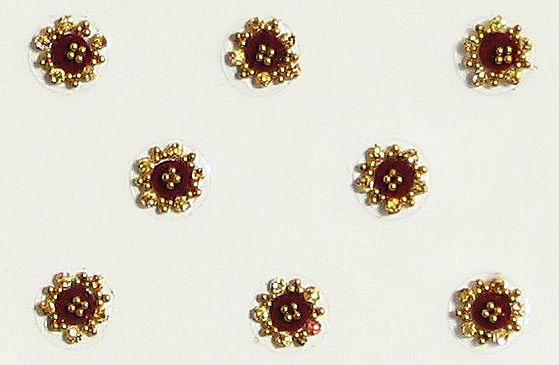 Maroon Round Bindis with Glitter