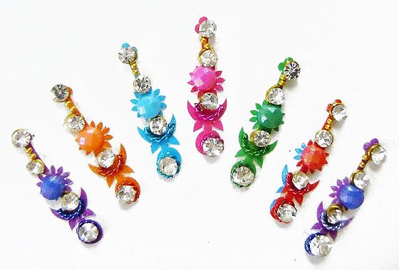 White Stone Studded Multicolor Long Bindis