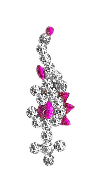 Single Magenta and White Stone Bindi - Length - 1 inch