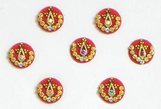 Red Round Bindis with Golden Design