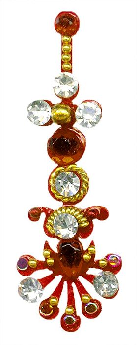 Red and White Stone Studded Designer Bindi