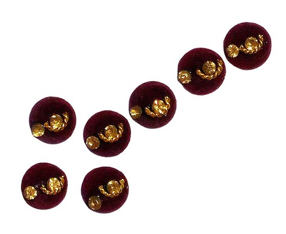 7 Maroon Felt Round Bindis with White Stone
