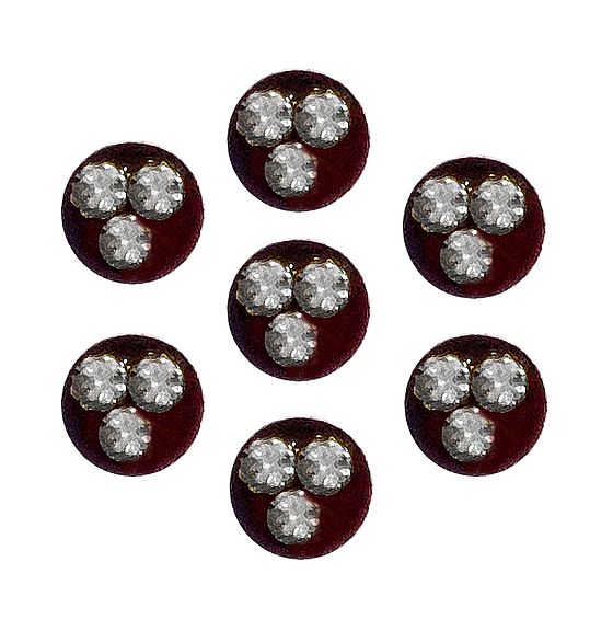 7 Maroon Round Bindis with White Stone