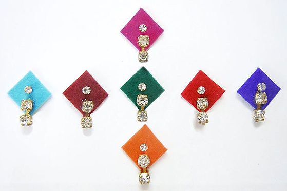 Multicolor Square Bindis with White Stone