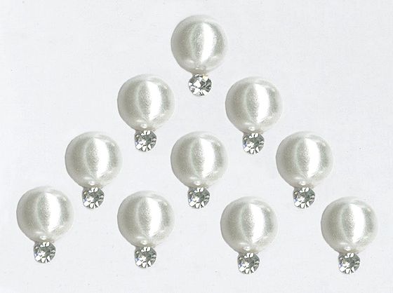 White Half Bead Round Bindis with White Stones