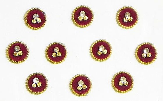 Red Round Bindis with Silver and Golden Glitter