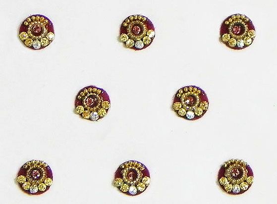 Maroon Round Bindis with Golden Design
