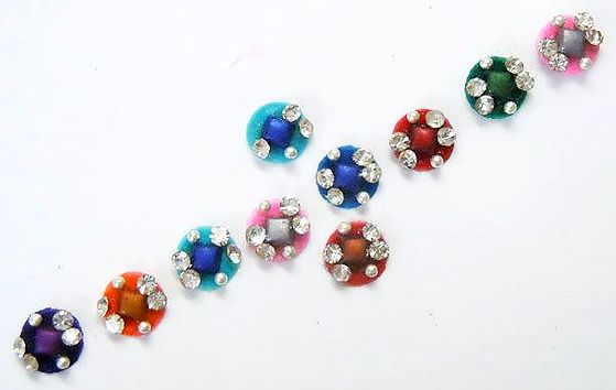 White Stone Studded Multicolor Round Bindis