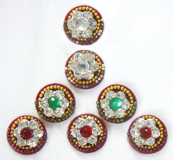 White Stone Studded Maroon Round Bindis