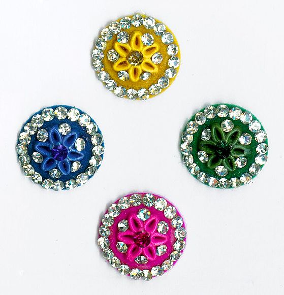 White Stone Studded Multicolor Round Bindis