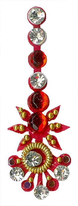 Red and White Stone Studded Designer Bindi