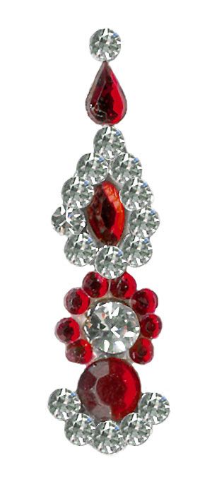 Single Red and White Stone Bindis - Length - 1 inch