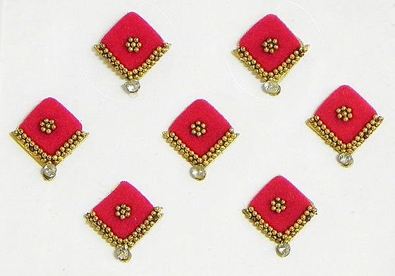 Red Square Bindis with Golden Border