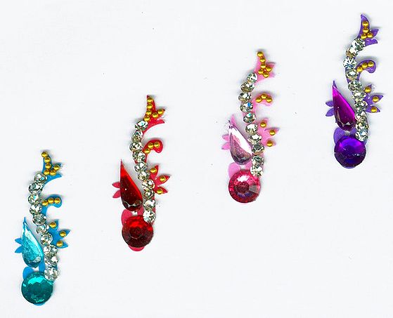 Designer Bindis with White and Multicolor Stones