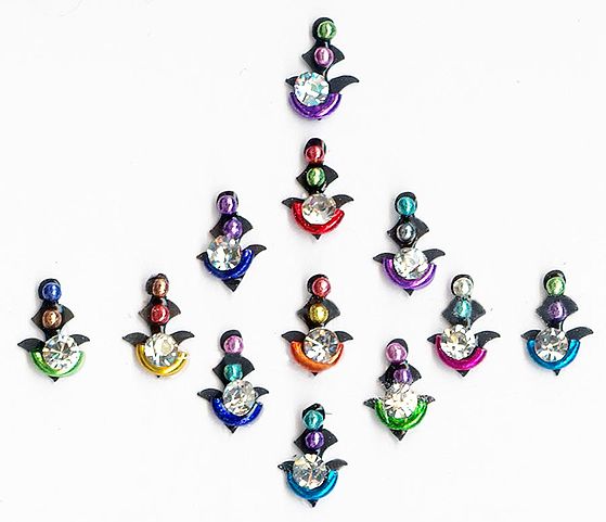 White Stone Studded Multicolor 12 Small Bindis - Dia - 0.25 in.