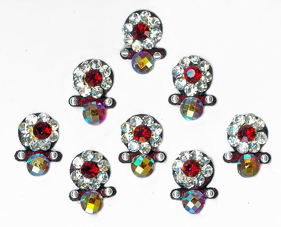 Red and White Stone Studded 8 Bindis - Dia - 0.25 inches