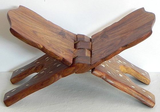 Foldable Carved Wooden Religious Book Holder with Stone Inlay - Used ...